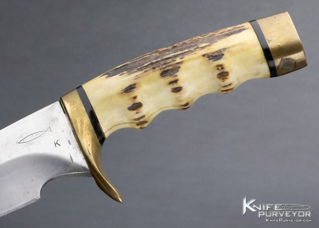 Clyde Fischer Custom Knife Stag and Brass Upswept Finger Grooved Hunter ...