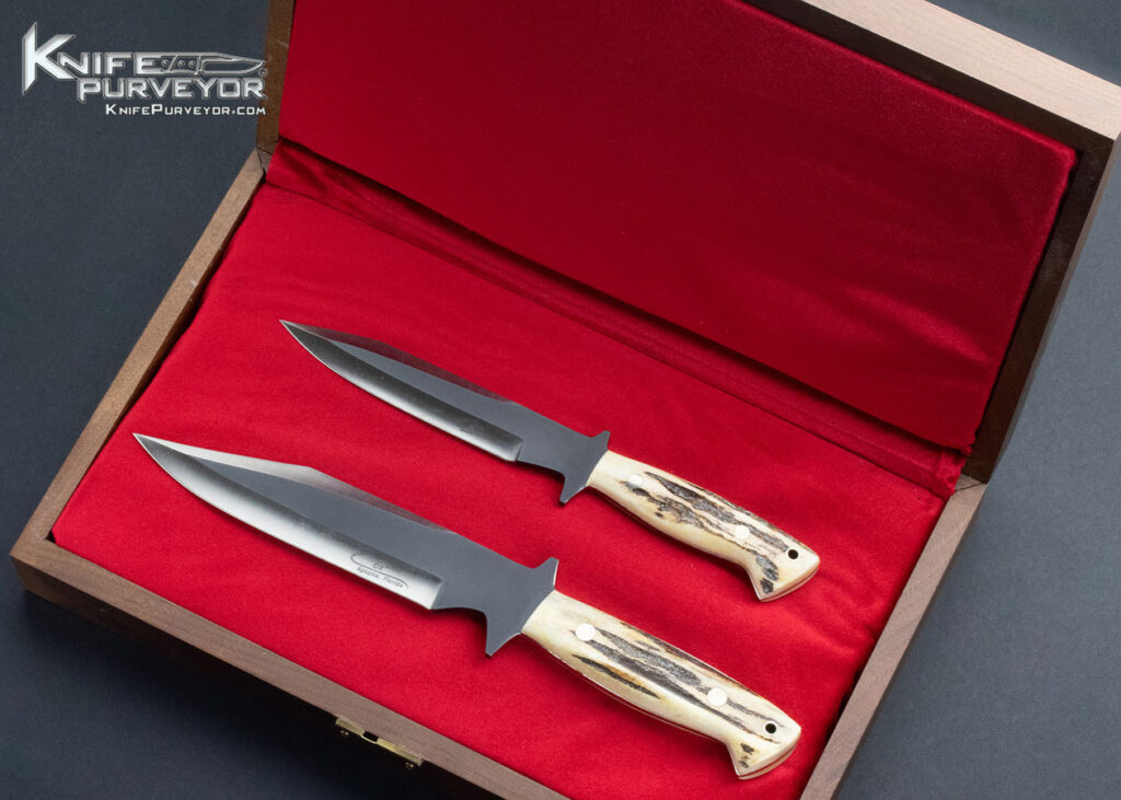 Colin Cox Custom Knife 2 Knife Set Stag Fighter and Hunter with Wooden Display Box #6 of 100 ...
