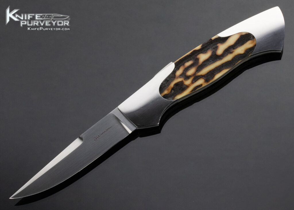Tim Herman Custom Knife Stag Semi Interframe Lockback - Knife Purveyor