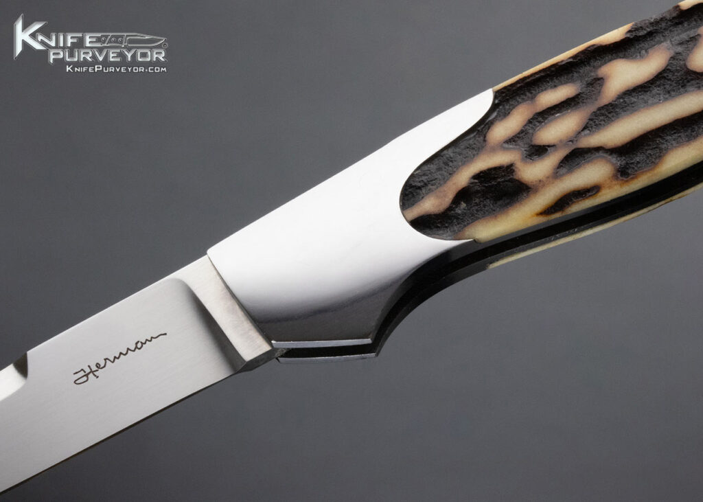 Tim Herman Custom Knife Stag Semi Interframe Lockback - Knife Purveyor
