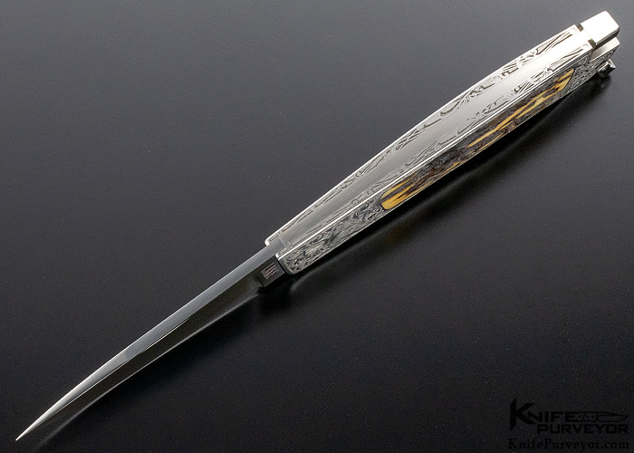 Ron Lake Custom Knife Firmo Fracassi Engraved Stag Interframe Tail Lock ...