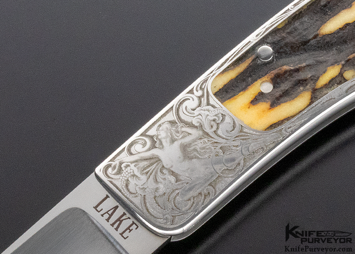 Ron Lake Custom Knife Firmo Fracassi Engraved Stag Interframe Tail Lock ...