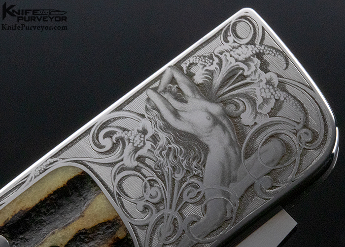 Ron Lake Custom Knife Firmo Fracassi Engraved Stag Interframe Tail Lock ...