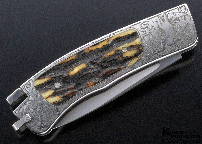 Ron Lake Custom Knife Firmo Fracassi Engraved Stag Interframe Tail Lock ...