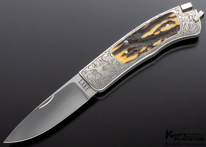 Ron Lake Custom Knife Firmo Fracassi Engraved Stag Interframe Tail Lock ...