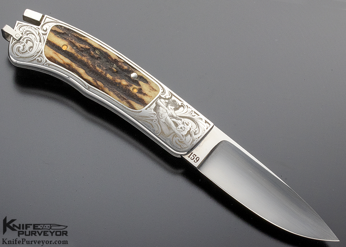Ron Lake Custom Knife Firmo Fracassi Engraved Stag Tail Lock - Knife ...