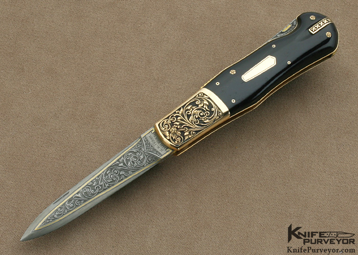 H.H. Frank Custom Knife Black Buffalo Horn & 14Kt Gold Lockback Dagger ...
