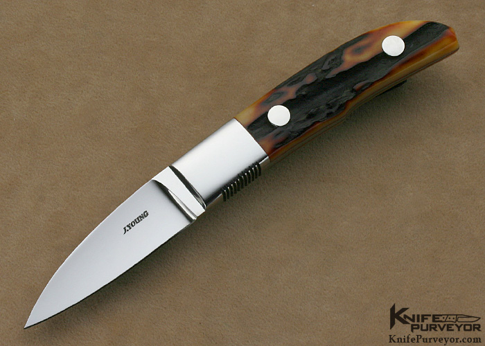 John Young Custom Knife Amber Stag Fixed Blade - Knife Purveyor