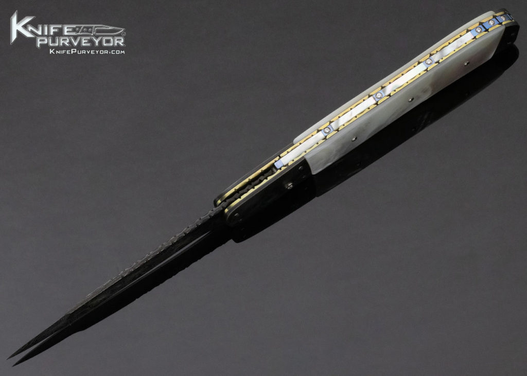 Bill King Custom Knife Mother of Pearl and Damascus Automatic Linerlock ...