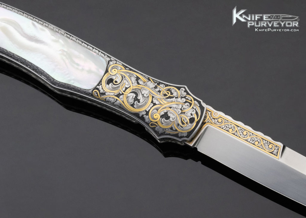 John W. Smith Custom Knife Sole Authorship Engraved Mother of Pearl Interframe Linerlock with ...