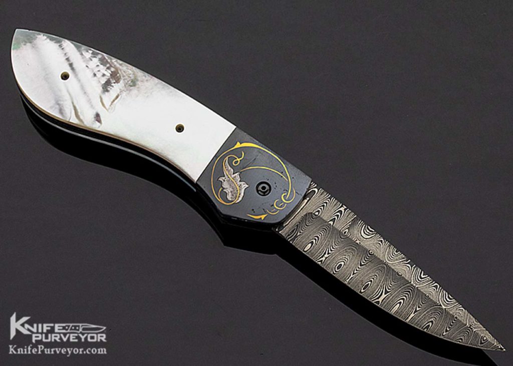 Jim Minnick Custom Knife Damascus Pearl & Damascus Button Lock ...