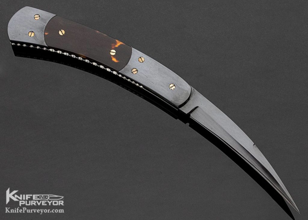 Frank Potter Custom Knives "Black Mamba" Amber & Blued Steel Wharncliff ...