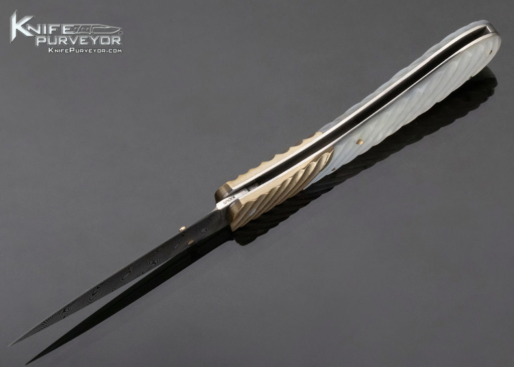 Joe Kious Custom Knife Damascus Mokume and Fluted Mother of Pearl ...