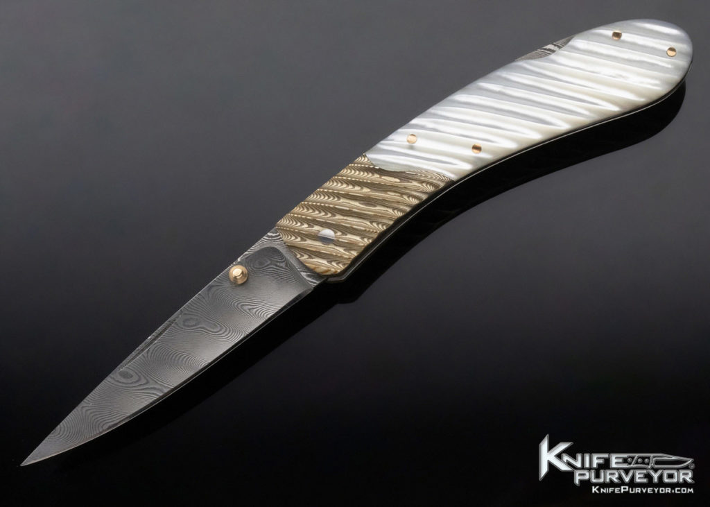 Joe Kious Custom Knife Damascus Mokume and Fluted Mother of Pearl ...