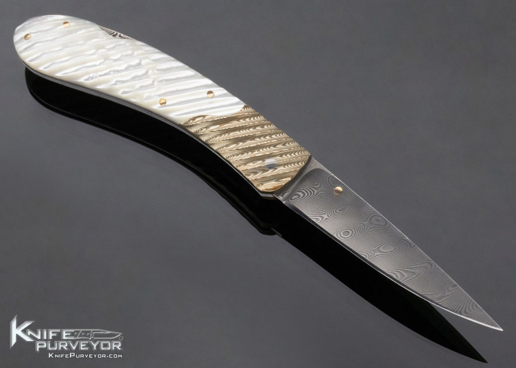 Joe Kious Custom Knife Damascus Mokume and Fluted Mother of Pearl ...