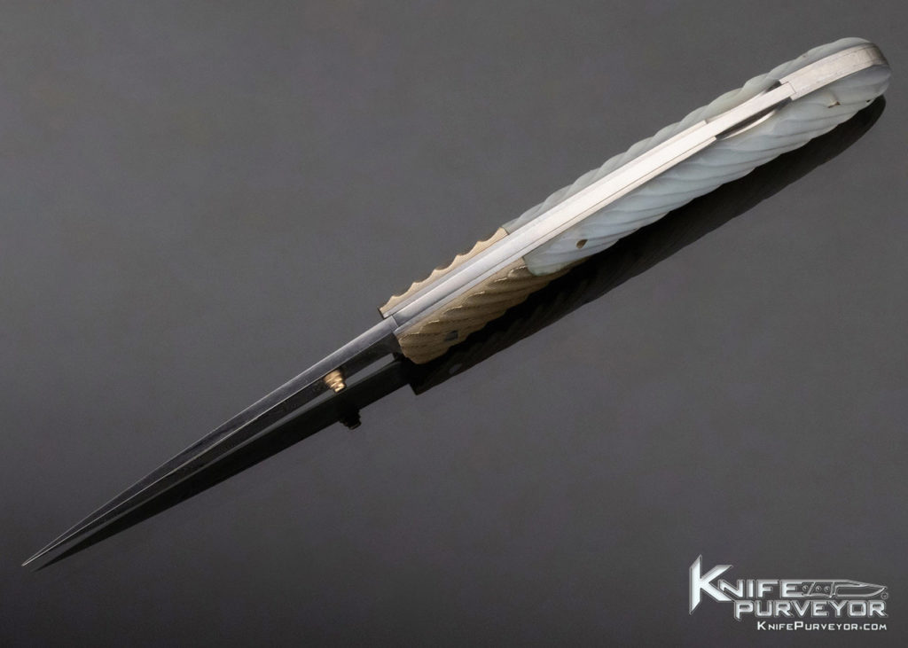 Joe Kious Custom Knife Damascus Mokume and Fluted Mother of Pearl ...