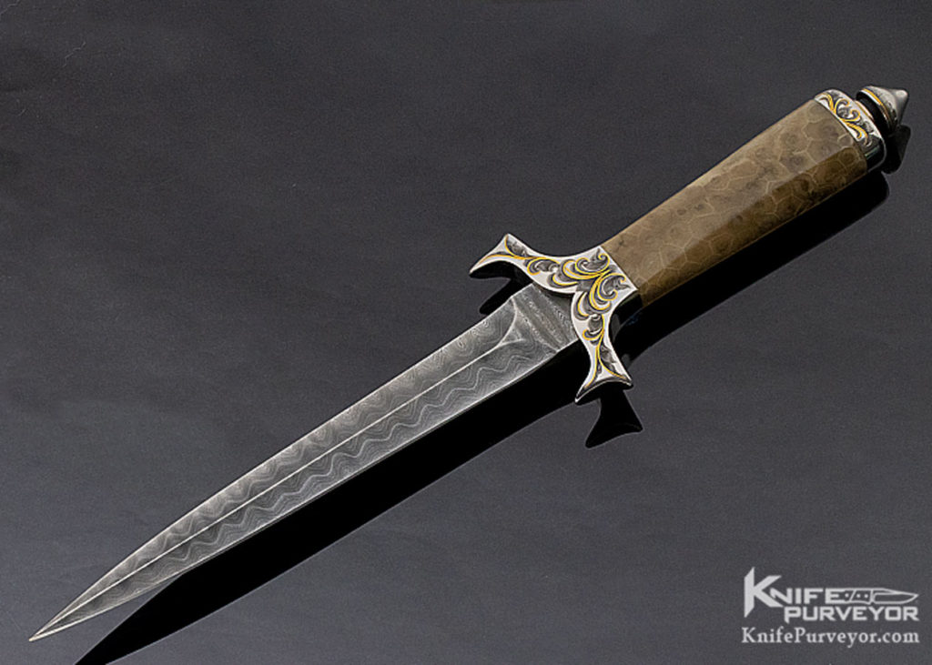 Don Lozier Custom Knife Fossil Coral & Damascus Presentation Dagger ...