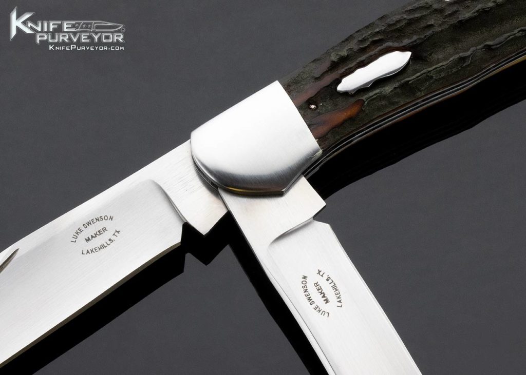 Luke Swenson Custom Knife Stag 2 Blade Slip Joint Hunter - Knife Purveyor