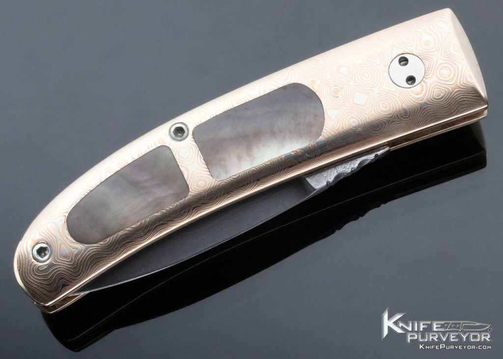 Mel Pardue Custom Knife Black Lip Pearl, Mokume and Damascus Button ...