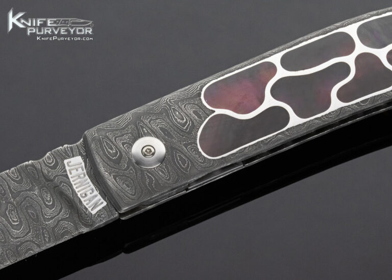 Steve Jernigan Custom Knife Mike Norris Damascus and Violet Pearl Multi-Interframe Linerlock ...