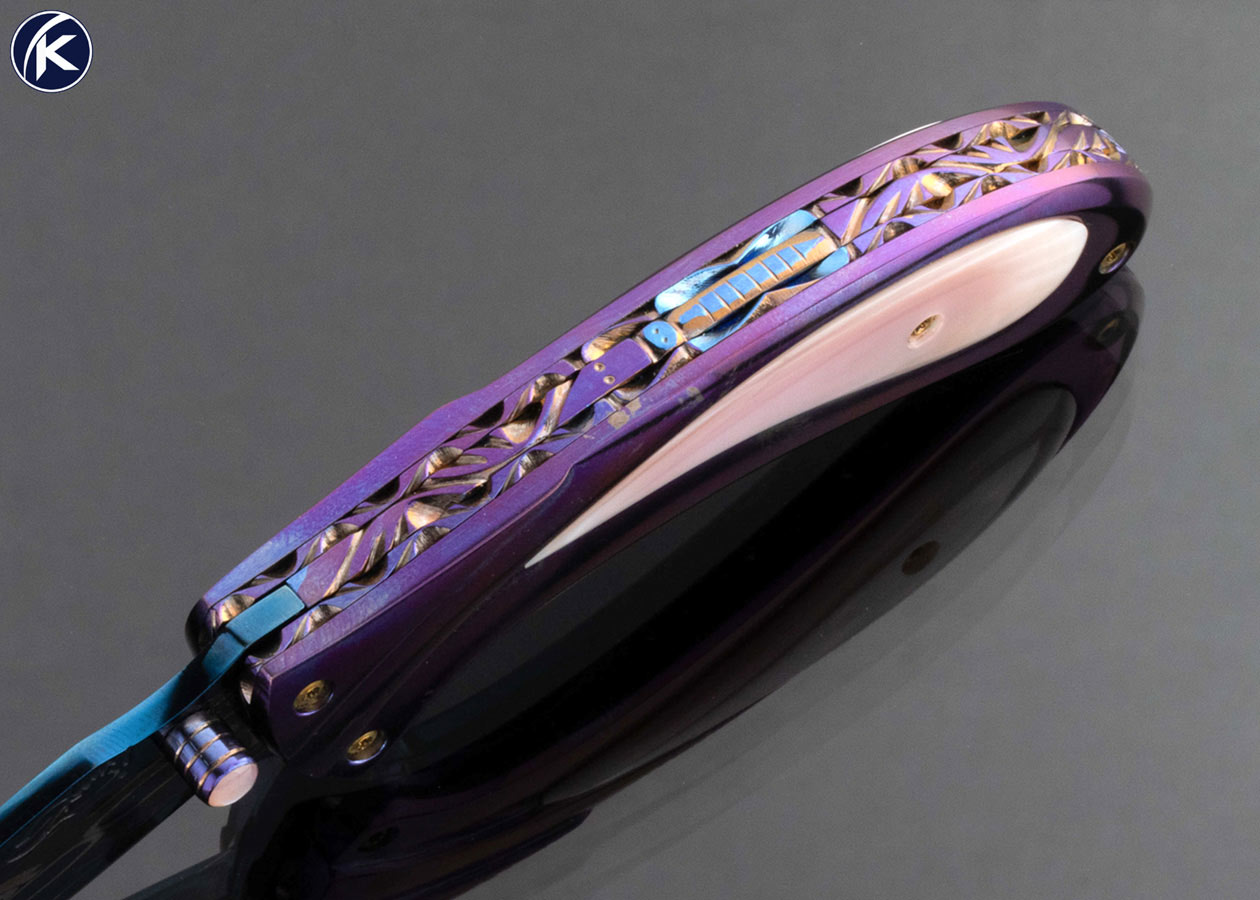 Suchat Jangtanong Custom Knife Blued Damascus with Blued Frame and Pink ...
