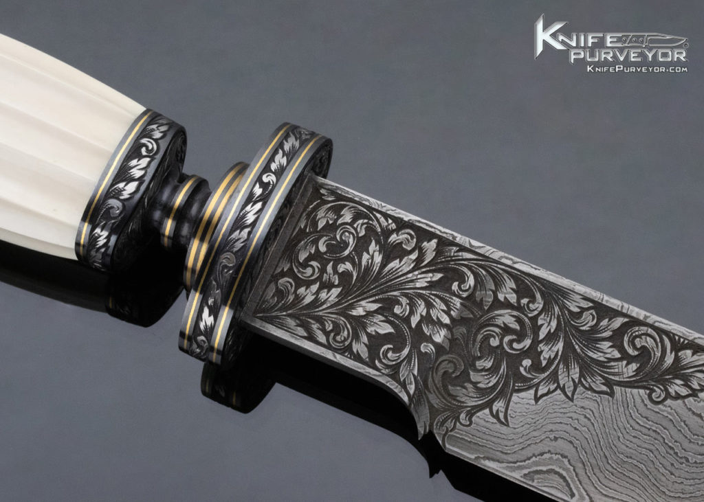 Ben Shostle Custom Knife Sole Authorship Engraved Fluted Damascus Bowie ...