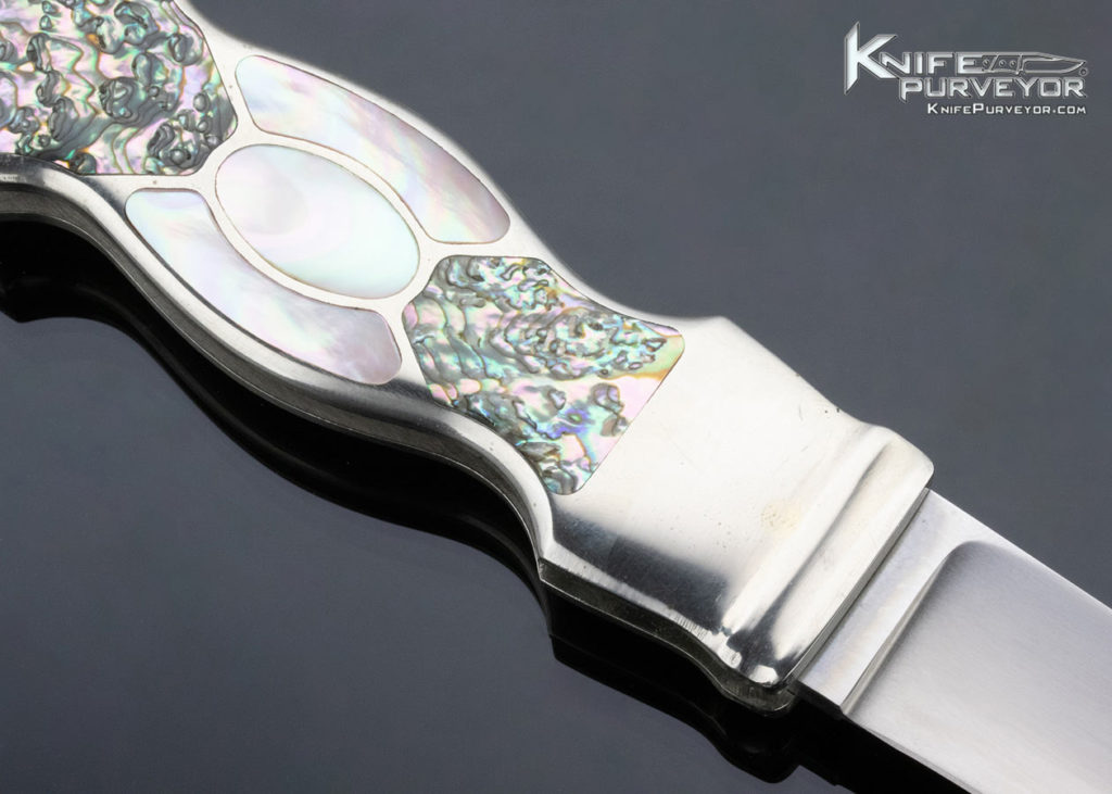 Jim Serven Custom Knife Abalone and Green Sea Snail Shell Interframe ...