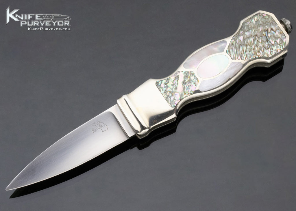 Jim Serven Custom Knife Abalone and Green Sea Snail Shell Interframe ...