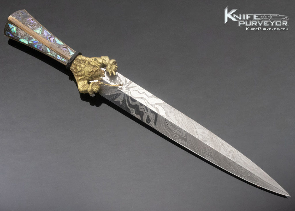 Gary Barnes Custom Knife Damascus and Abalone Carved Wizard Dagger ...