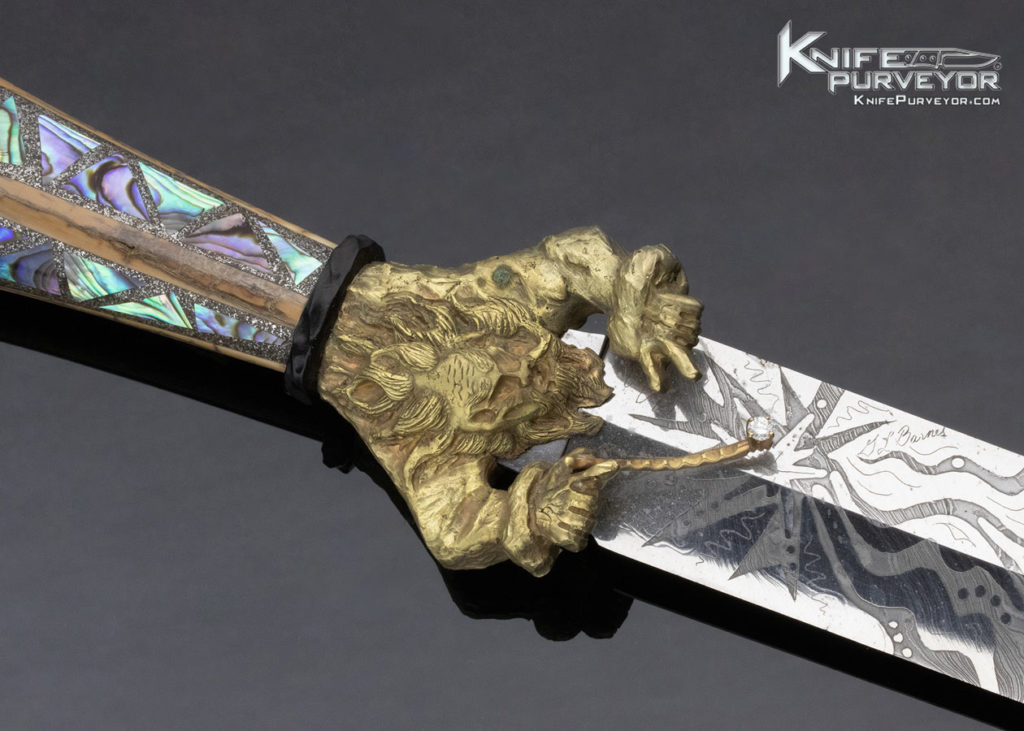 Gary Barnes Custom Knife Damascus and Abalone Carved Wizard Dagger ...
