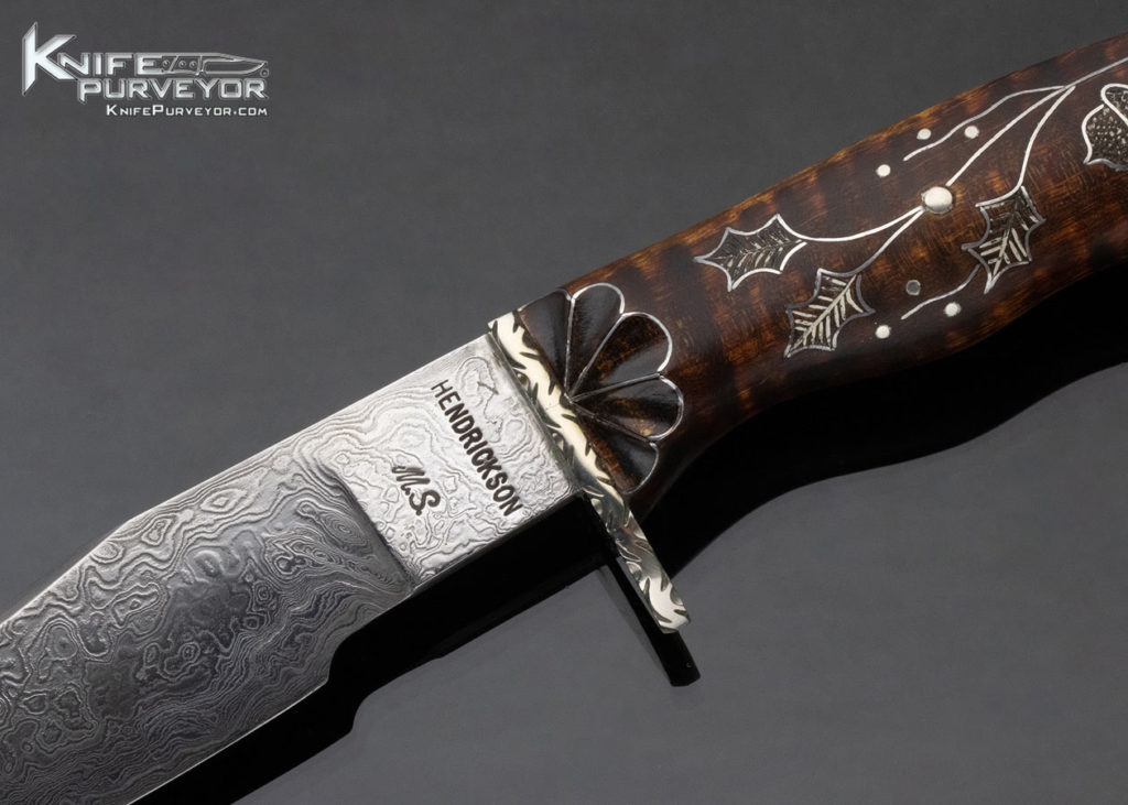 Jay Hendrickson Custom Knife Damascus Oak Leaf Silver Wire Inlaid Tiger ...