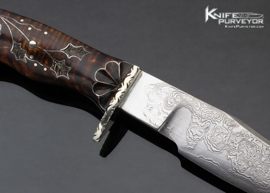 Jay Hendrickson Custom Knife Damascus Oak Leaf Silver Wire Inlaid Tiger ...