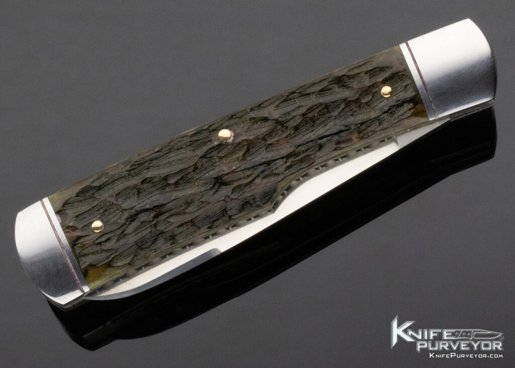 Joel Chamblin Custom Knife Green Jigged Bone 2 Blade Gunstock Pattern ...