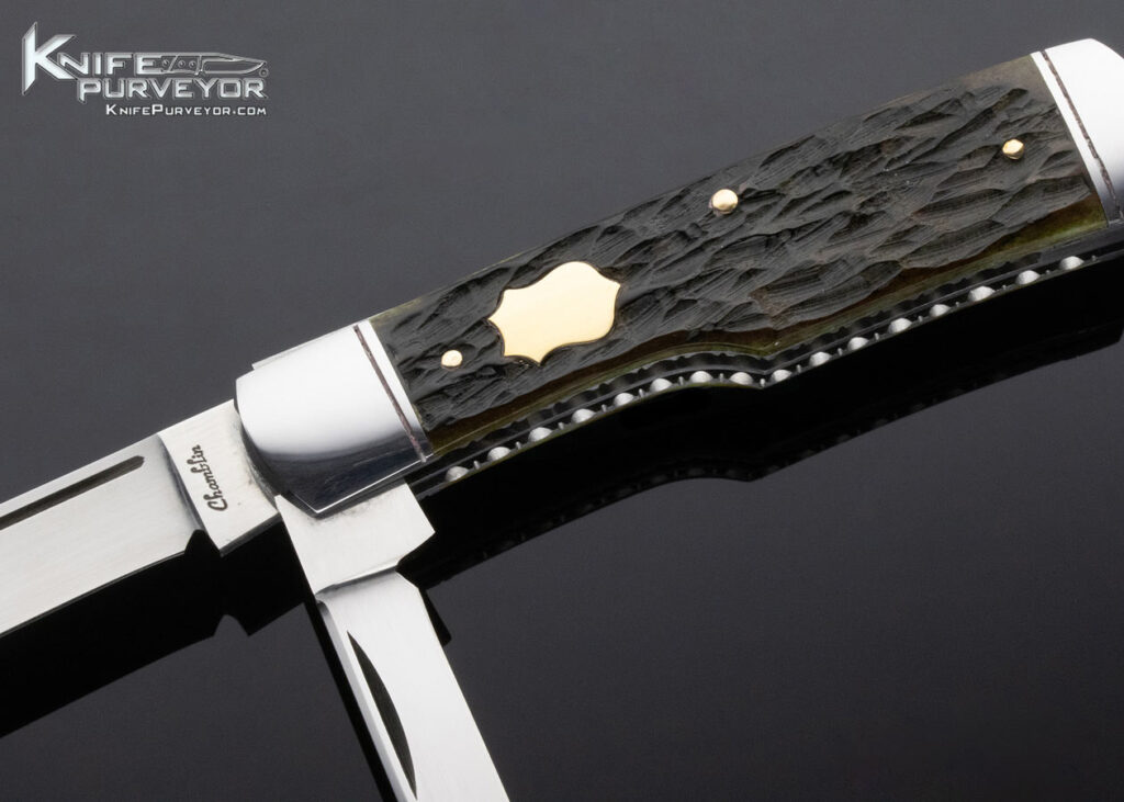 Joel Chamblin Custom Knife Green Jigged Bone 2 Blade Gunstock Pattern ...