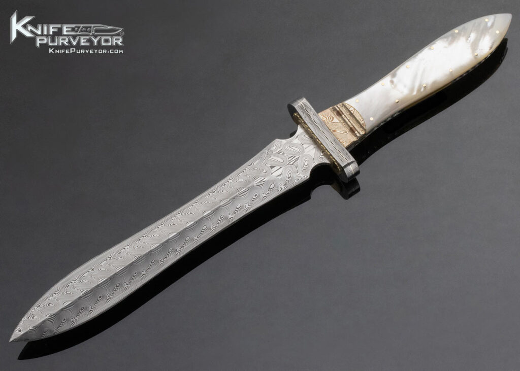 Lamont Coombs Custom Knife Damasteel 14Kt Gold Pins and Mother of Pearl ...