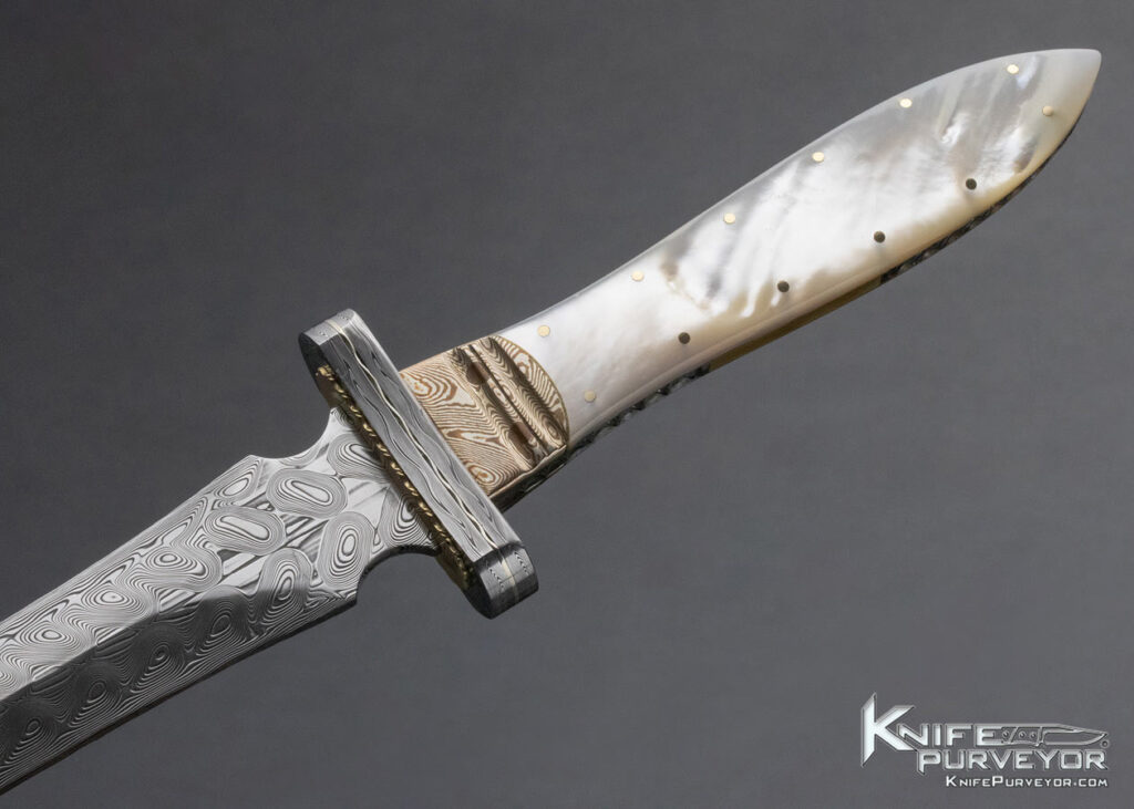 Lamont Coombs Custom Knife Damasteel 14Kt Gold Pins and Mother of Pearl ...