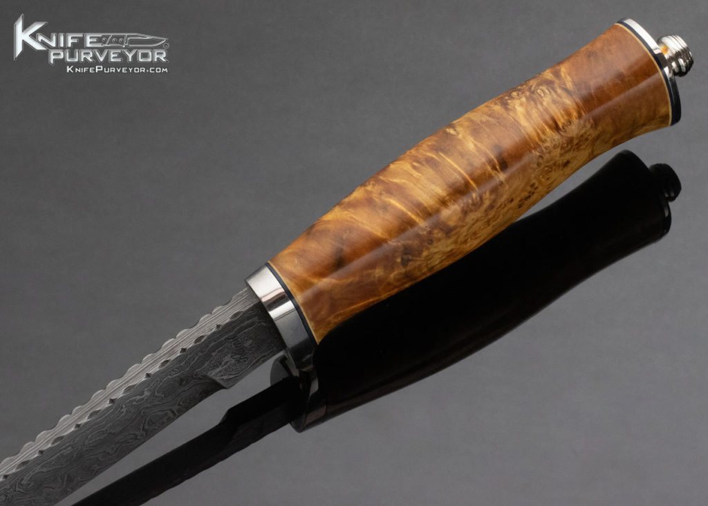 Kermit Laurent Custom Knife Burl Wood and Damascus Fixed Blade - Knife ...