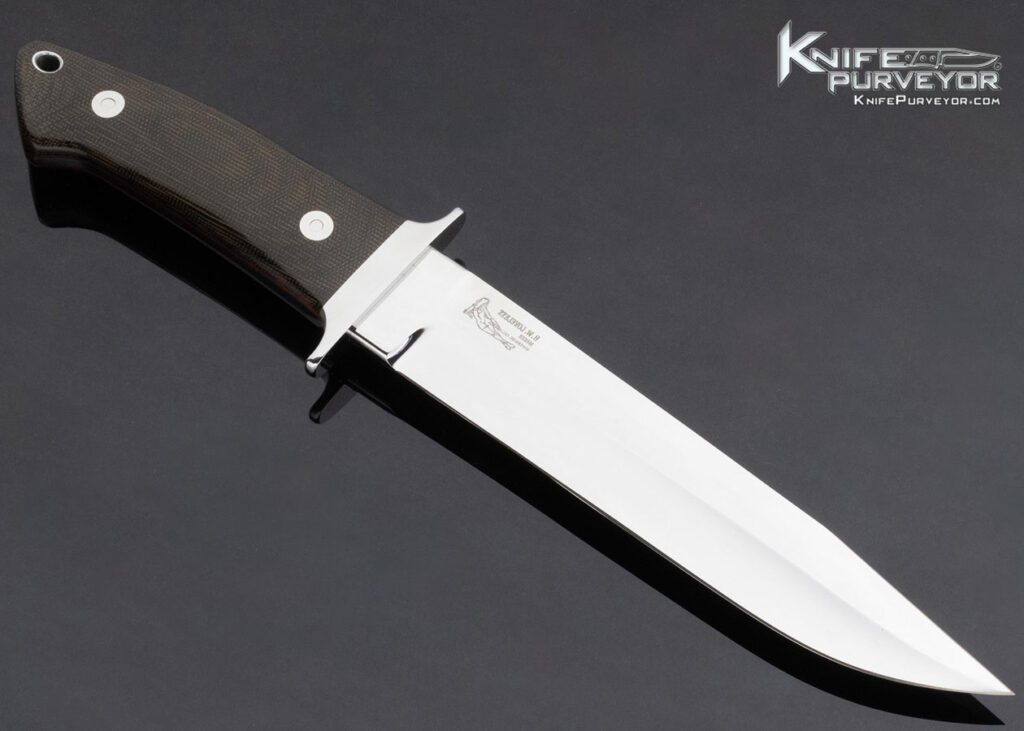 Bob Loveless Custom Knife Green Micarta Battle Knife "JM" - Knife Purveyor