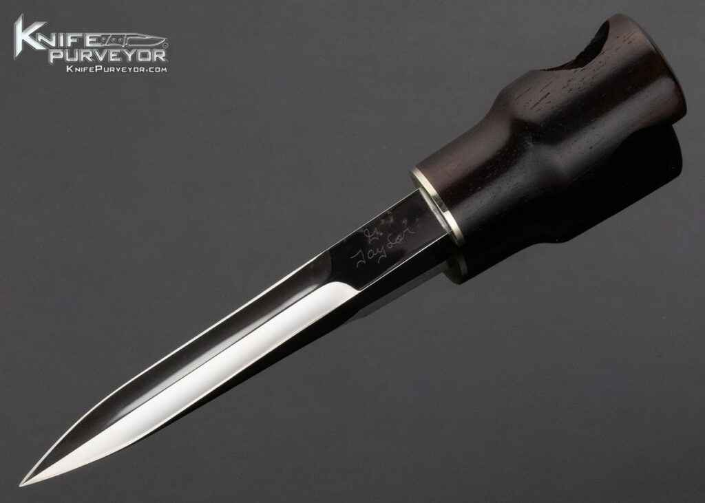 C Gray Taylor Custom Knife Desert Ironwood Sandra Brady Scrimshawed Collapsible Push Dagger ...