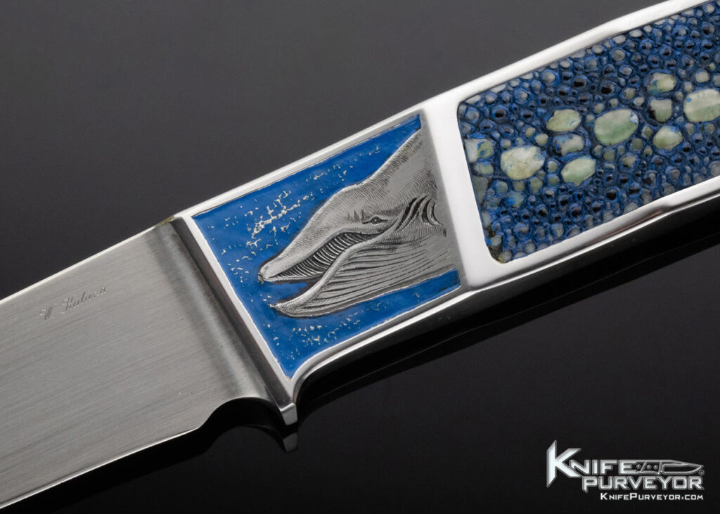 Werner Kaluza Custom Knife Blue Stingray and Enamel Engraved Whale ...