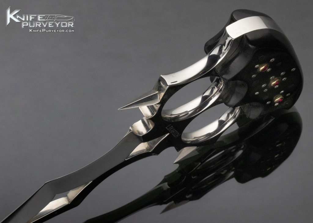 Steve Likarich Black Micarta with Damascus and Ruby Double Ring Push ...