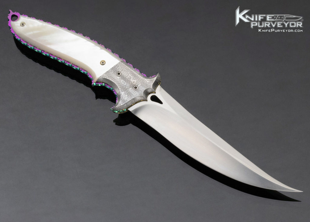 Steve Likarich Custom Knife Mother of Pearl and Damascus Persian Fixed ...