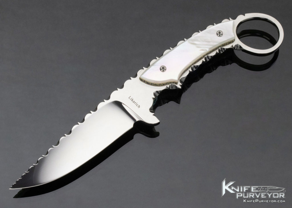 Steve Likarich Custom Knife Mother of Pearl Pinky Ring Fixed Blade ...