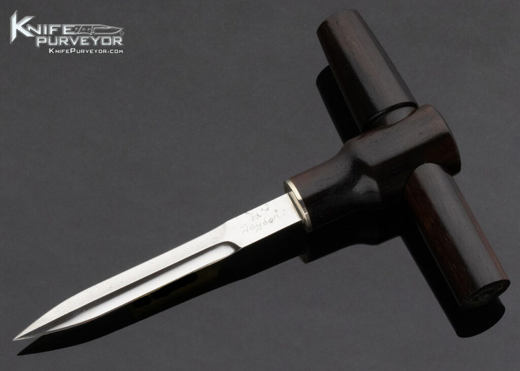 C Gray Taylor Custom Knife Desert Ironwood Sandra Brady Scrimshawed Collapsible Push Dagger ...