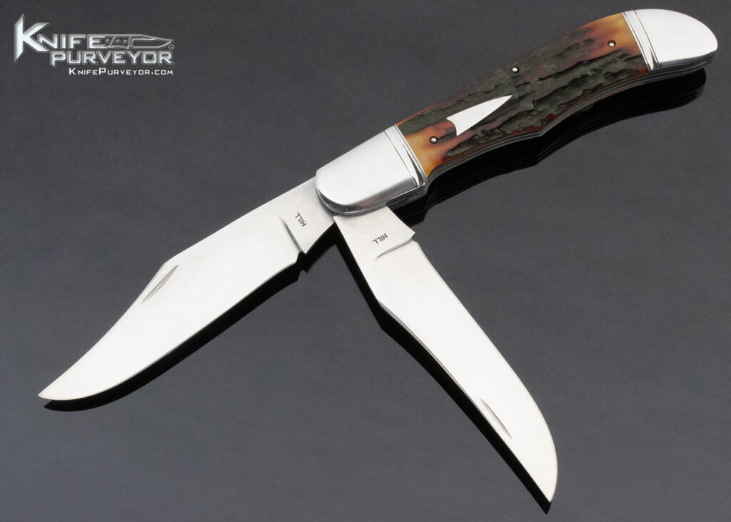 Tobin Hill Custom Knife Amber Stag Large Double Hunter Slipjoint ...