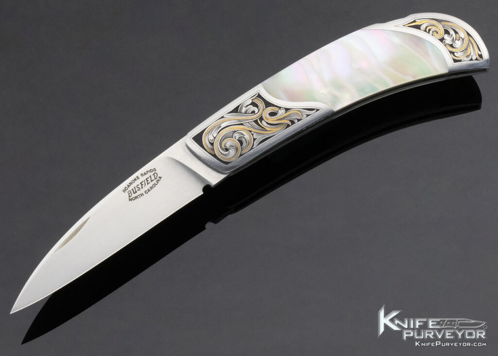 Jack Busfield Custom Knife Sam Alfano Engraved Green Sea Snail Shell ...