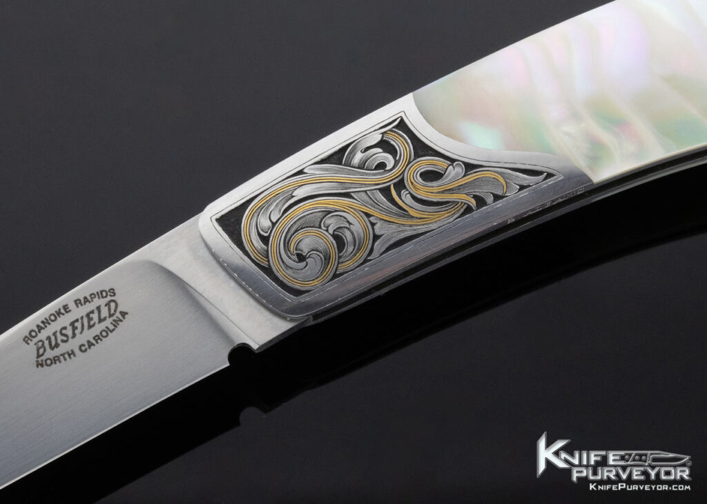 Jack Busfield Custom Knife Sam Alfano Engraved Green Sea Snail Shell ...