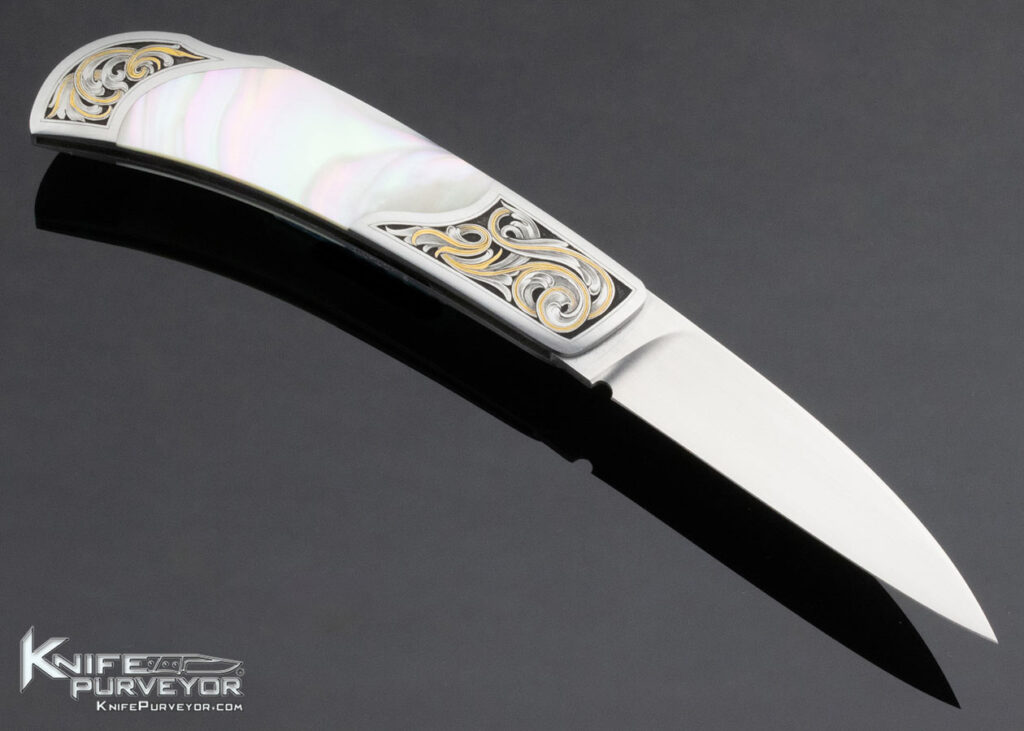 Jack Busfield Custom Knife Sam Alfano Engraved Green Sea Snail Shell ...