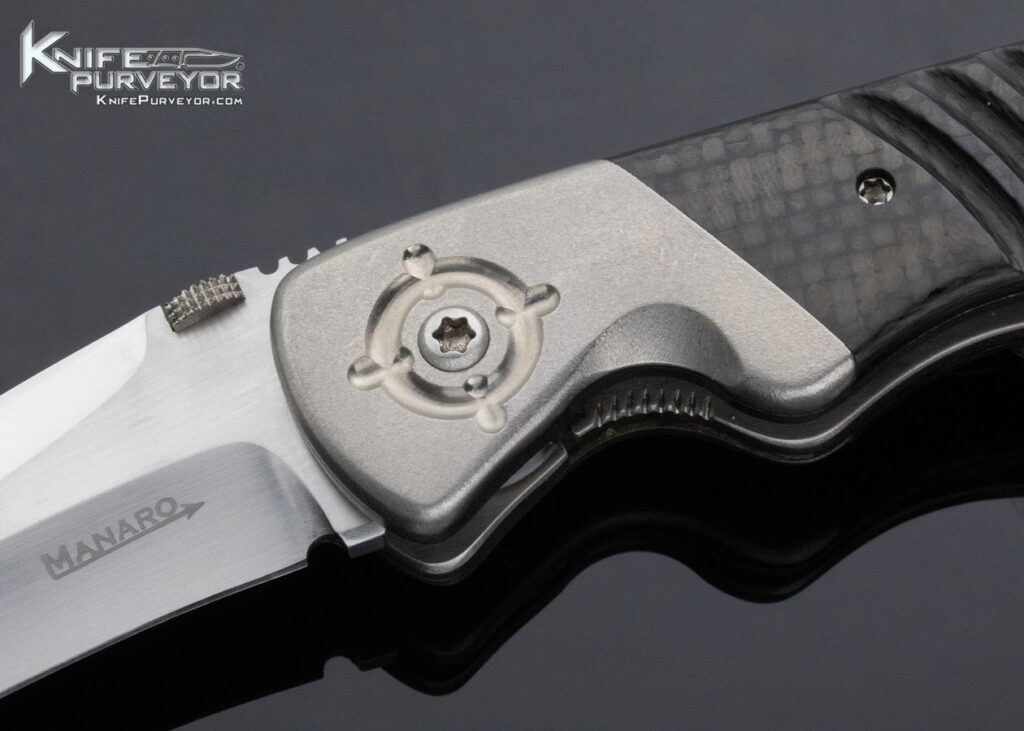 Sal Manaro Custom Knife Carbon Fiber Arrow Grind Bullseye Mini Frame Lock - Knife Purveyor