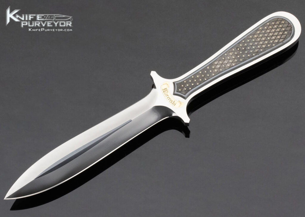 Buster Warenski Custom Knife Piqued Blacklip Pearl with Gold Dots Intergral Dagger with Julie ...